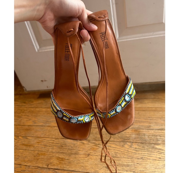 Pelle Moda | Shoes | Pelle Moda Tan Block Heel Tie Up Sandals | Poshmark